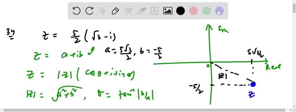 Represent the complex number graphically, and find the trigonometric form of the number. (5)/(2 ...