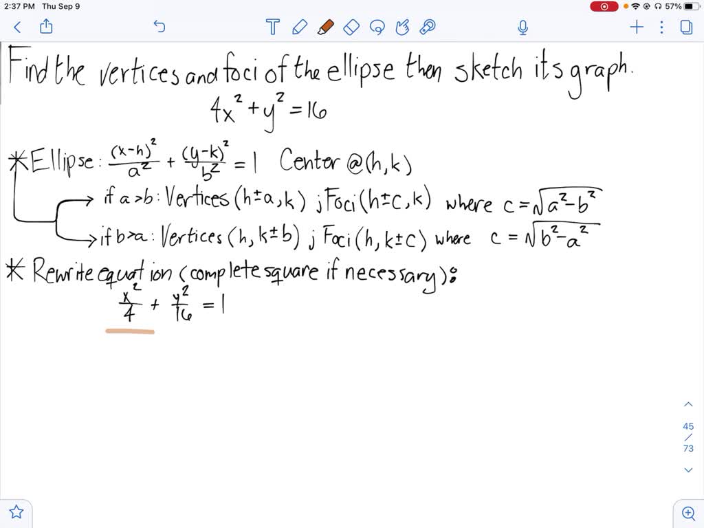 SOLVED:Find the vertices and foci of the ellipse. Sketch its graph ...