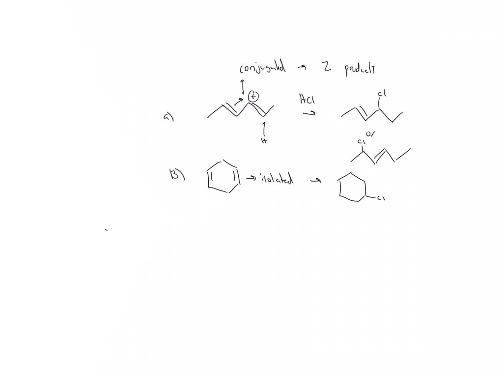 SOLVED:Draw the products formed when each diene is treated with one equivalent of HCl. a. CH3 CH ...