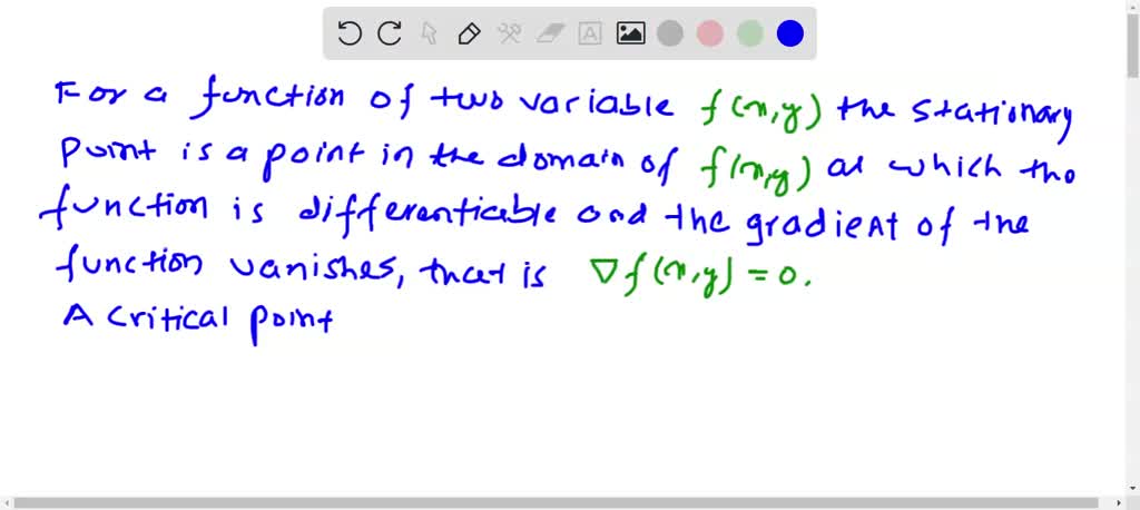 SOLVED:What is a stationary point of a function of two variables, f(x ...