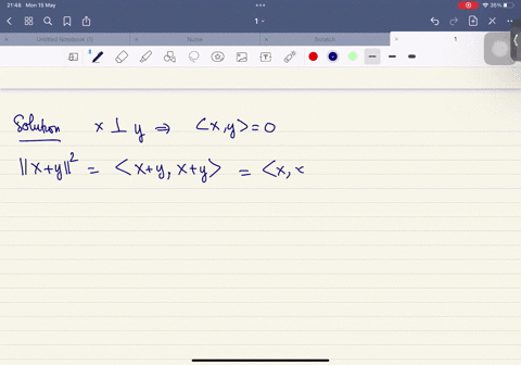 SOLVED:If x ⊥y in an inner product space X, show that (Fig. 24) x+y^2=x ...