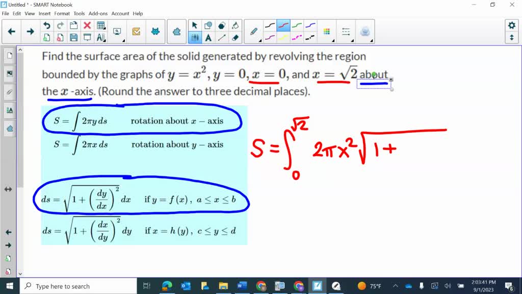SOLVED: Find the surface area of the solid generated by revolving the ...