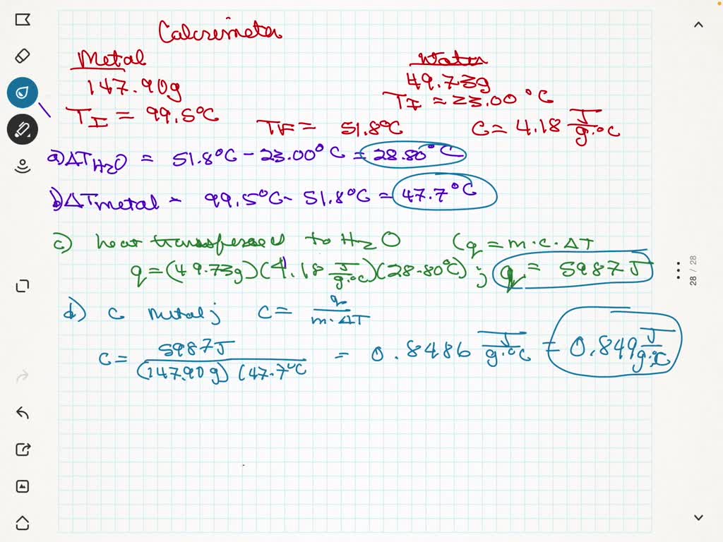 A chemist conducts a calorimetry experiment on an unknown metal. The ...
