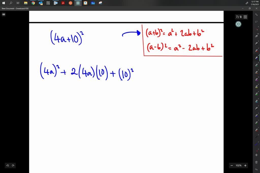 SOLVED:Square each binomial using the Binomial Squares Pattern. (4 a+10)^{2}