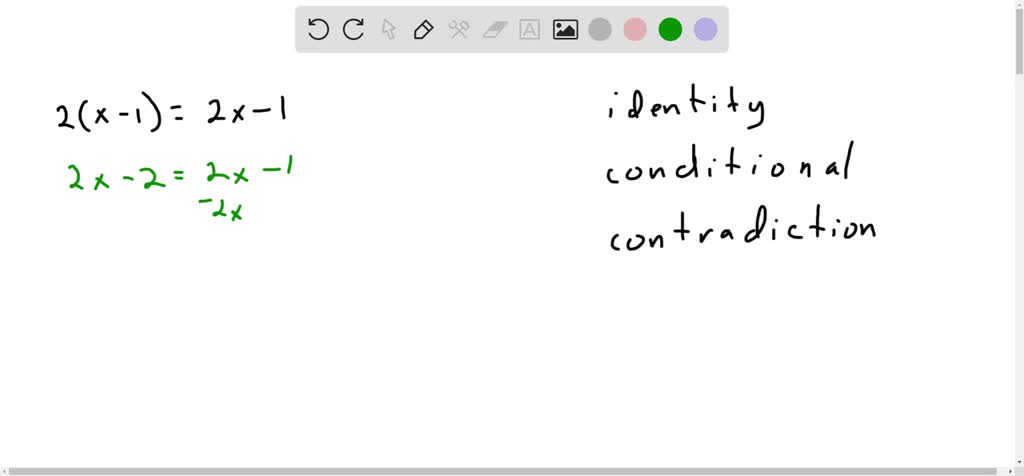 SOLVED:Determine whether the equation is an identity, a conditional ...
