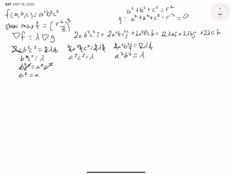 SOLVED:a. Maximum on a sphere Show that the maximum value of a^2 b^2 c ...
