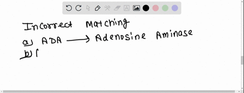 SOLVED:Select the incorrect matching. (a) ADA →Adenosine Aminase (b ...