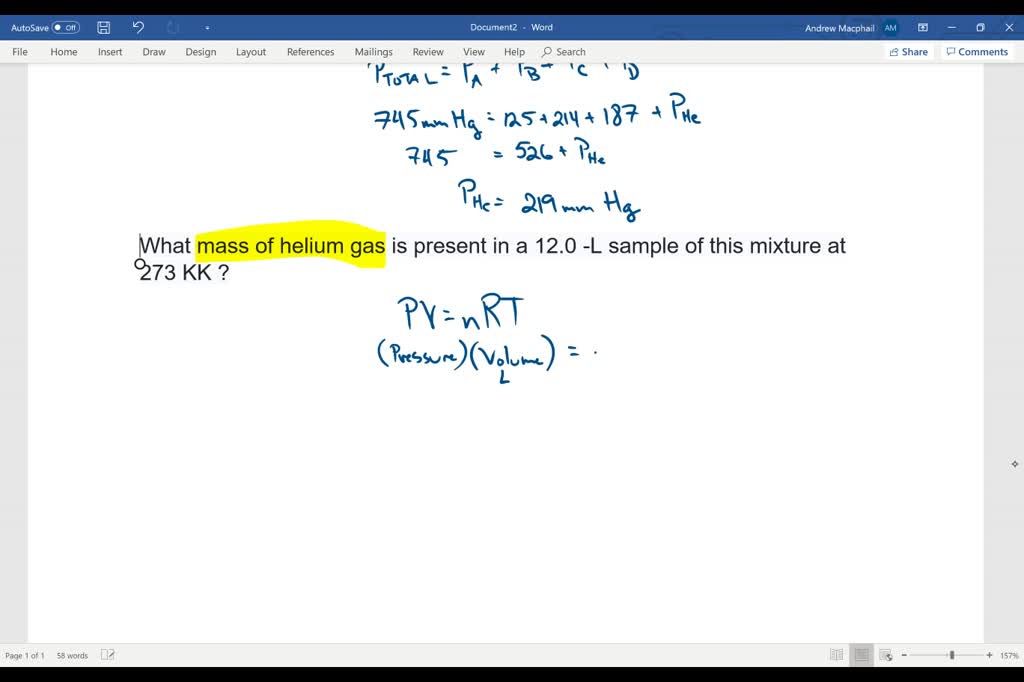 SOLVED:A gas mixture with a total pressure of 745 mmHg contains each of ...