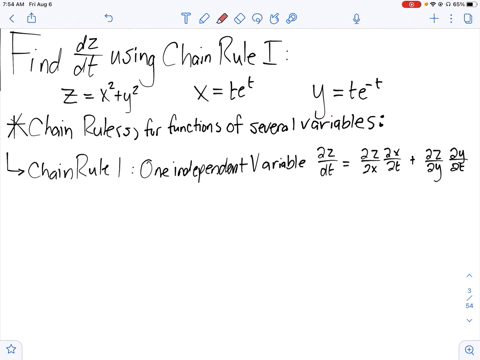 SOLVED:In Problems 3-14, find (d z)/(d t) using Chain Rule I. z=x^2+y^2 ...