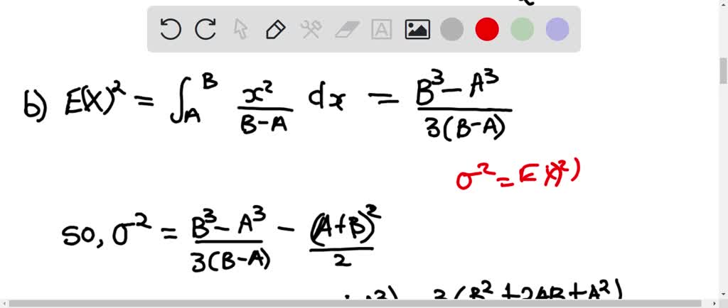 SOLVED:Given a continuous uniform distribution, show that (a) μ=(A+B ...