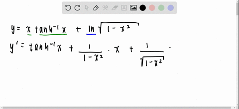 SOLVED: Find the derivative. Simplify where possible. y=x tanh^-1 x+ln√ ...