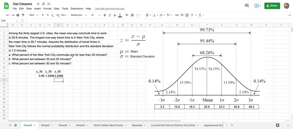 Among the thirty largest U.S. cities, the mean one-way commute time to ...