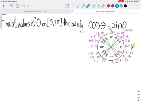SOLVED:Find all values of θthat satisfy the equation over the interval [0,2 π]. cosθ=sinθ