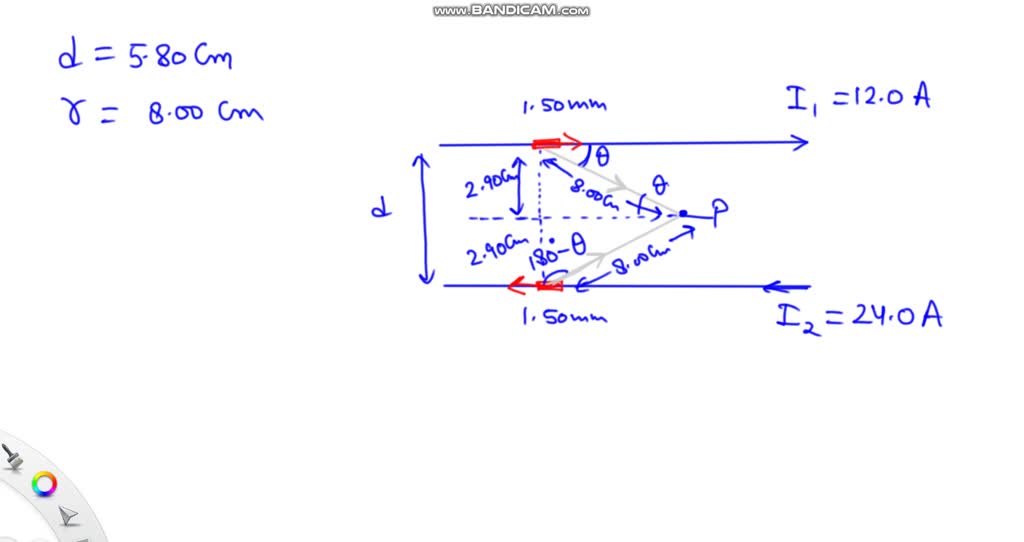 Two parallel wires are 5.80 cm apart and carry currents in opposite ...