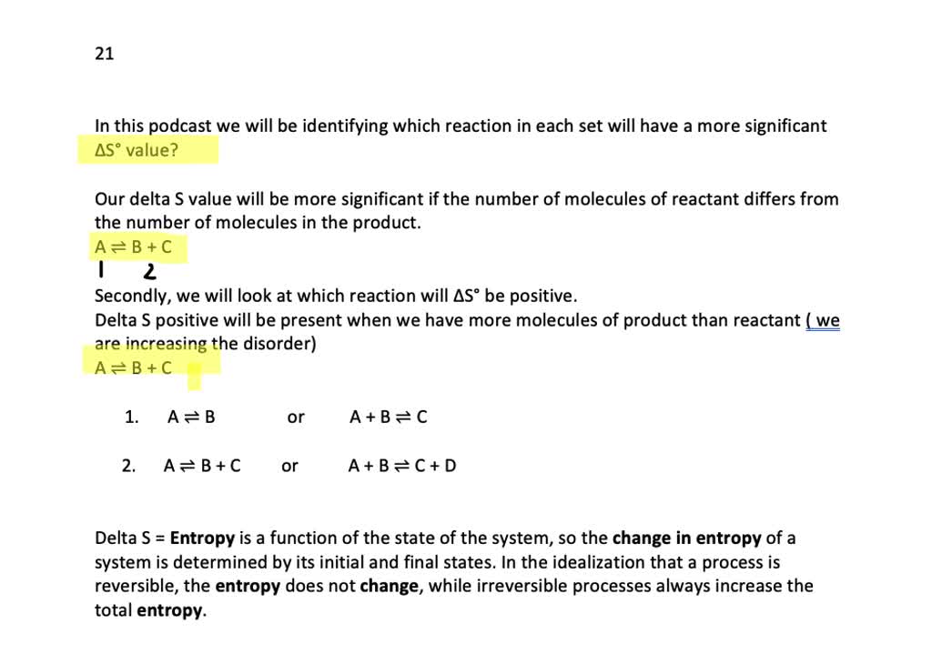 SOLVED:a. For which reaction in each set will ΔS^∘ be more significant ...