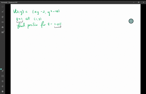 SOLVED: At time t=1, a particle is located at position (1,3) . If it moves in a velocity field F ...