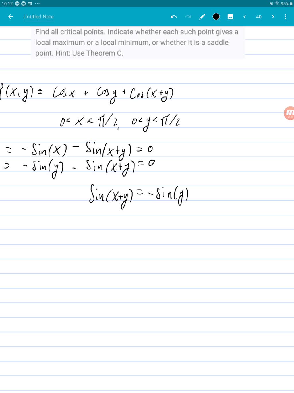 SOLVED Find All Critical Points Determine Whether Each Critical Point