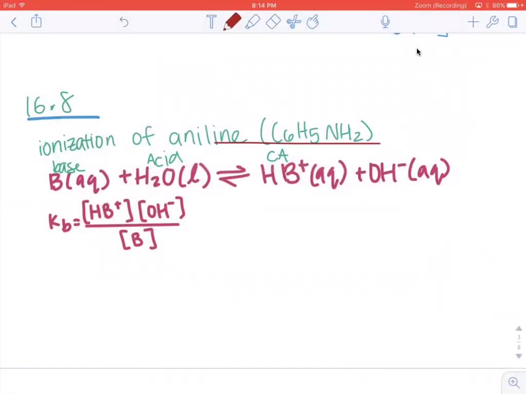 SOLVED:Write the equation for the ionization of aniline, C6 H5 NH2, in ...