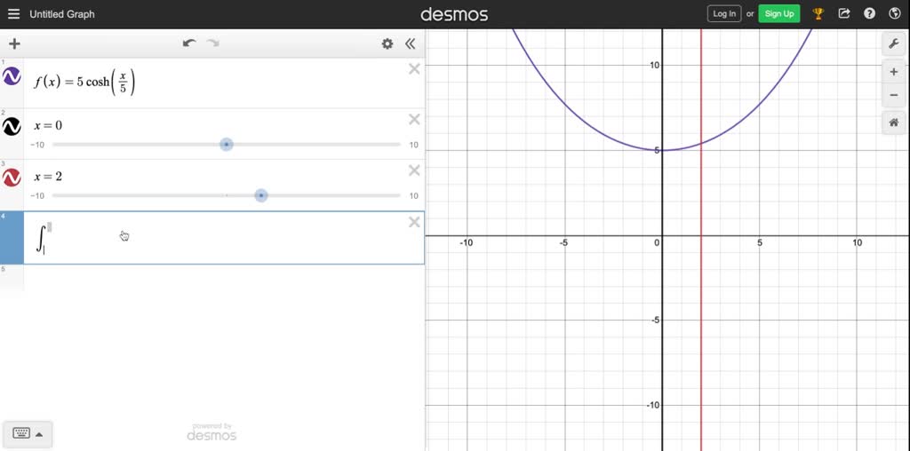SOLVED:The arc of the catenary y=5 cosh(x)/(5) between x=0 and x=5 ...