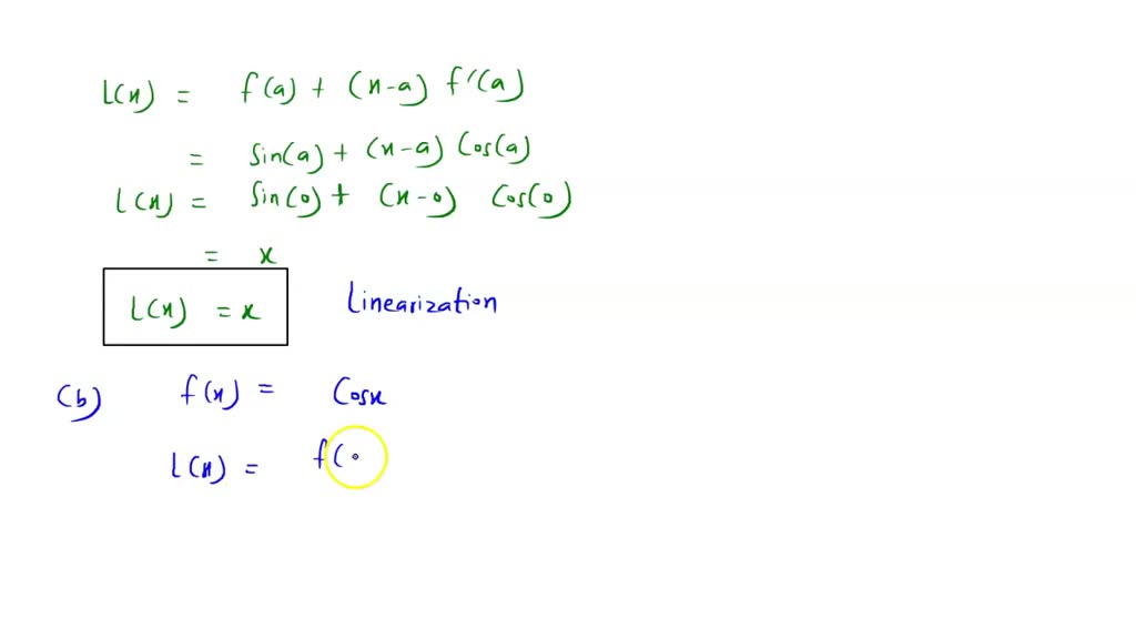 Solved Find The Linearizations Of The Following Functions At X 0 A Sinx B Cosx C Tanx