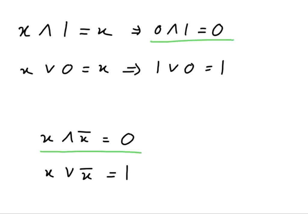 SOLVED:Show that in a Boolean algebra, the complement of the element 0 ...