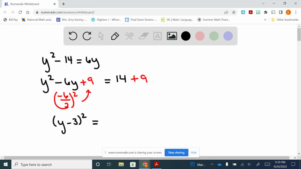 Solveduse The Square Root Procedure To Solve The Equation Y 62 414