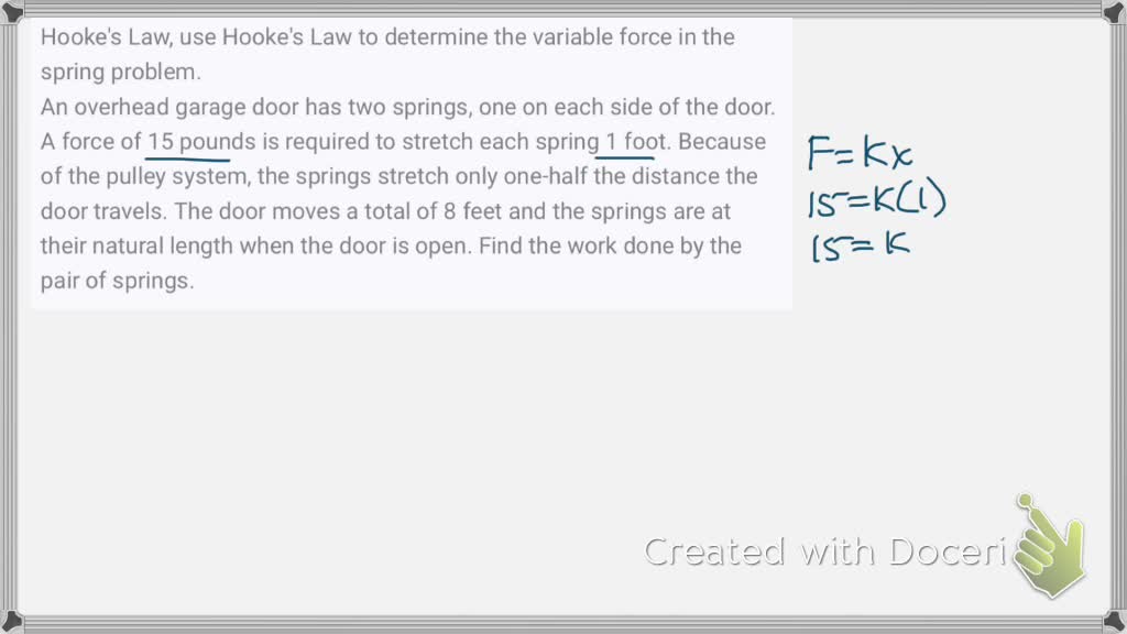 SOLVED:Hooke's Law, use Hooke's Law to determine the variable force in ...