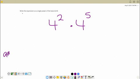 SOLVED:Write the expression as a single power of the base. 4^2 ·4^5
