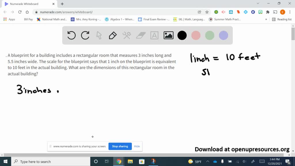 A blueprint for a building includes a rectangular room that measures 3 ...