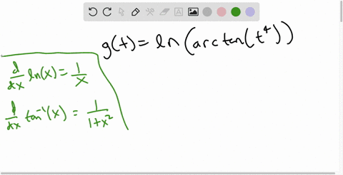 SOLVED: Find the derivative of the function. Simplify where possible. g(t)=ln(arctan(t^4 ...