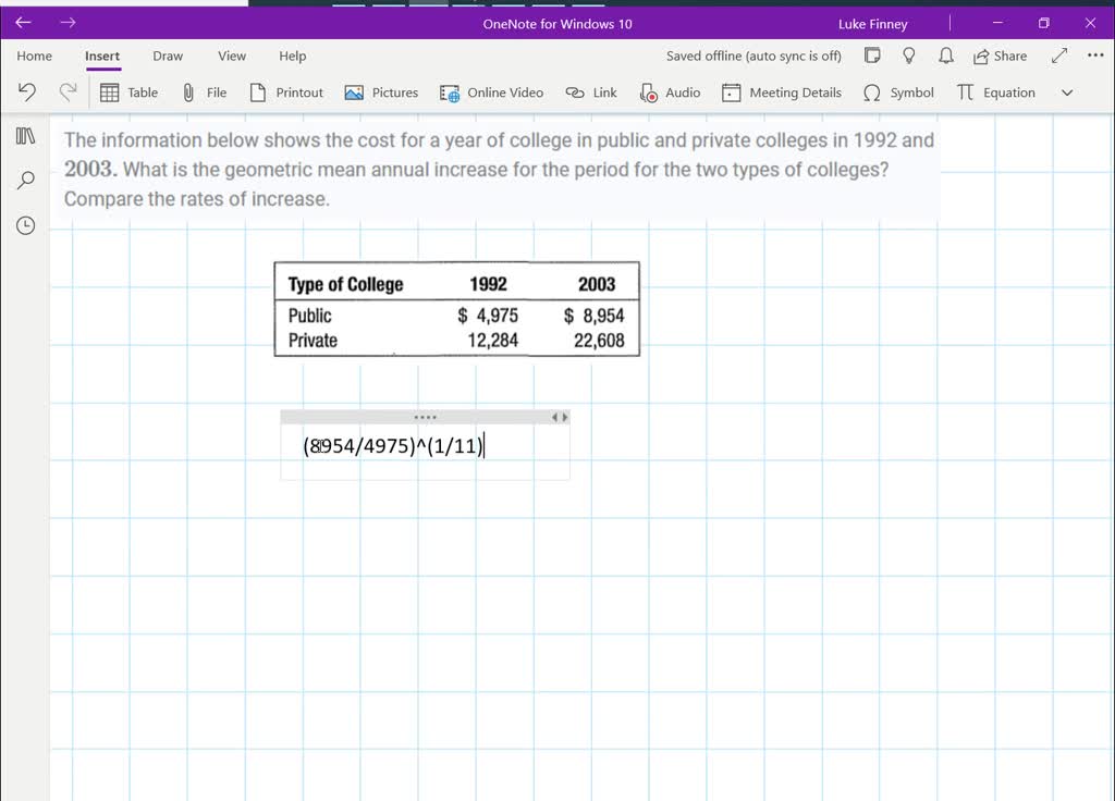 The information below shows the cost for a year of college in public ...