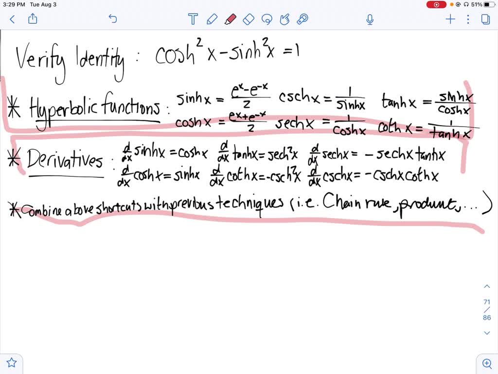 Verify the identity. cosh^2 t-sinh^2 t=1 | Numerade