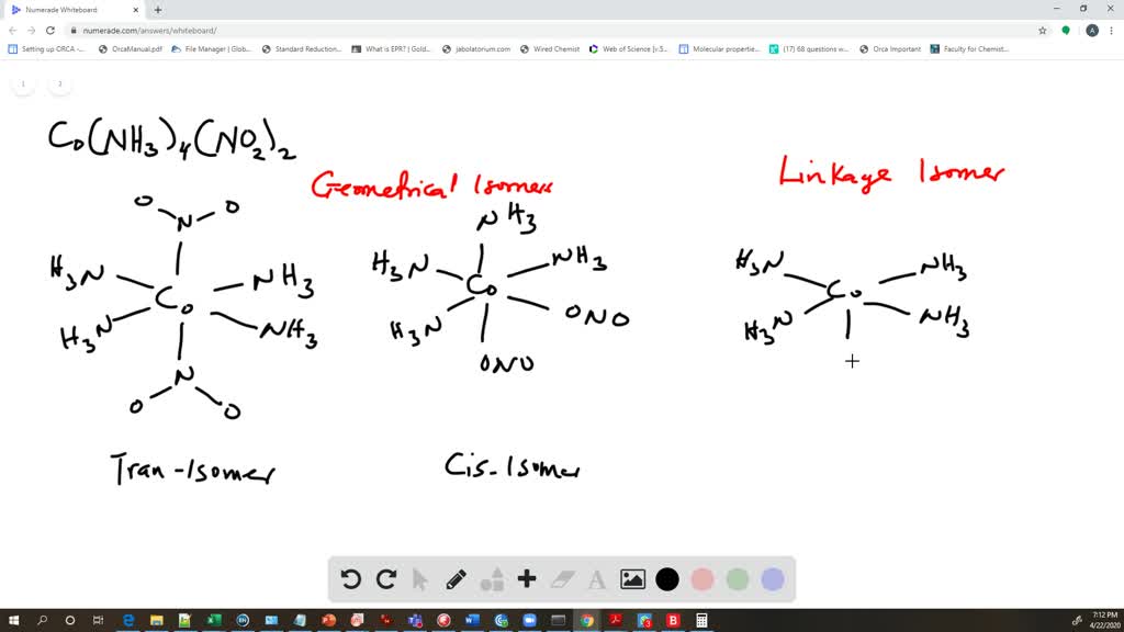 SOLVED:Draw all geometrical and linkage isomers of Co(NH3)4(NO2)2