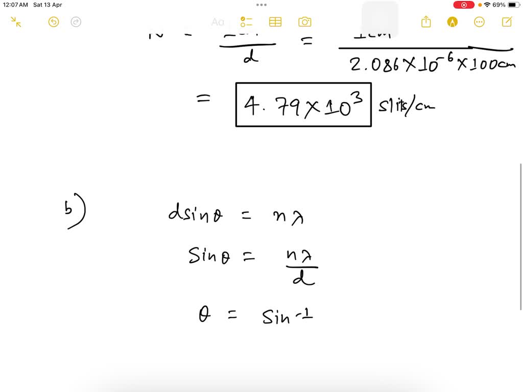 SOLVED: If a diffraction grating produces its third-order bright band at an angle of 78.4^∘ for ...