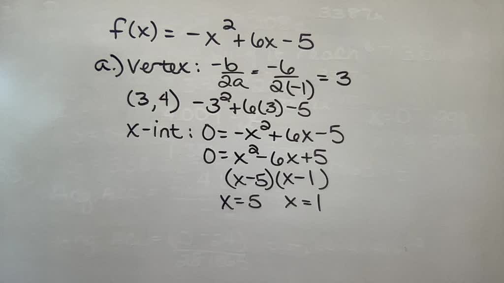 SOLVED:Graphs of Quadratic Functions The graph of a quadratic function f is given. (a) Find the ...