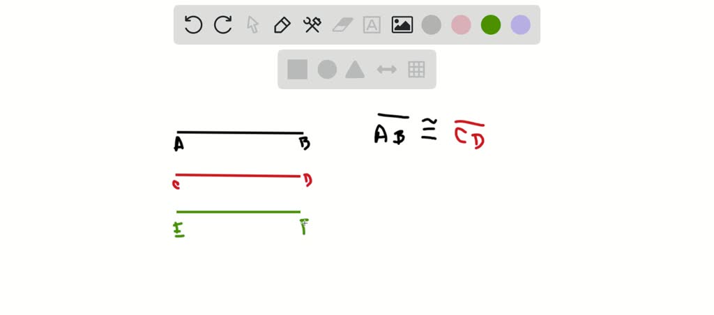 SOLVED:Draw three congruent segments, and illustrate the Transitive ...