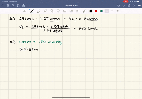 SOLVED:For each of the following sets of pressure and volume data, calculate the missing ...