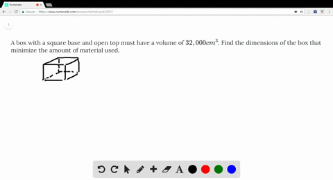 SOLVED:A box with a square base and open top must have a volume of 32,000 cm^3 . Find the ...
