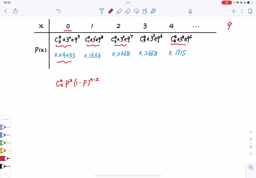 ⏩SOLVED:Consider a binomial random variable with n=9 and p=.3 . Let… | Numerade
