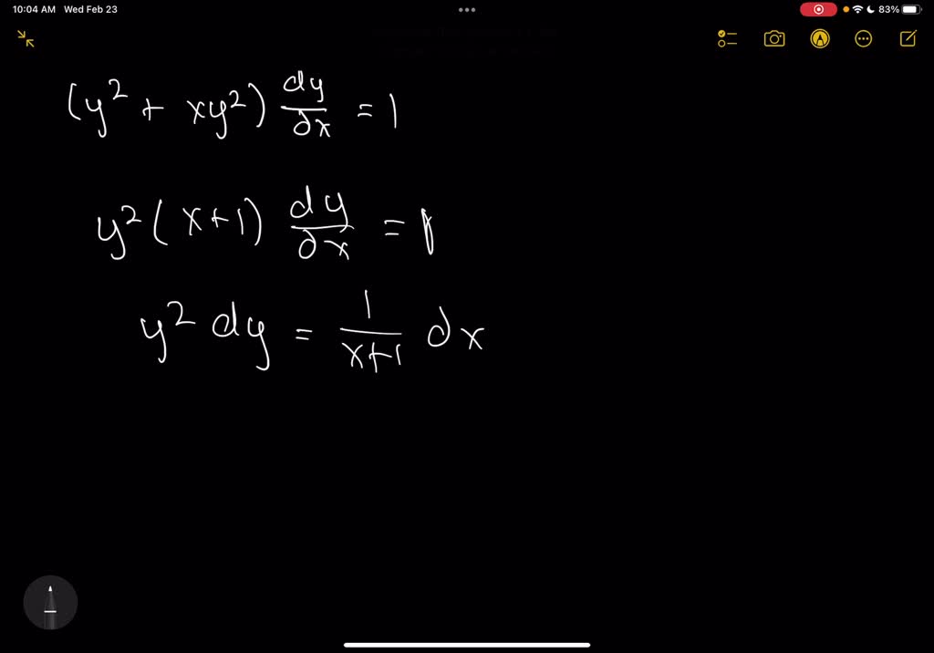 SOLVED: Solve the differential equation. x^(2)(dy)/(dx)=2y Solve the ... SOLVED: Solve the differential equation. x^(2)(dy)/(dx)=2y Solve the ...