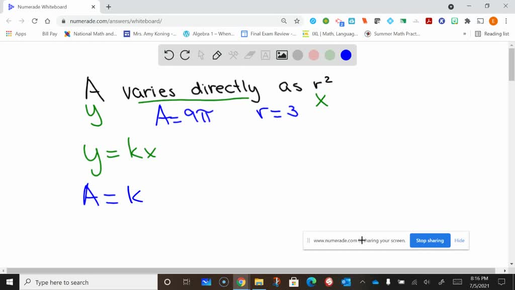 SOLVED:Find a mathematical model representing the statement. (In each case, determine the ...