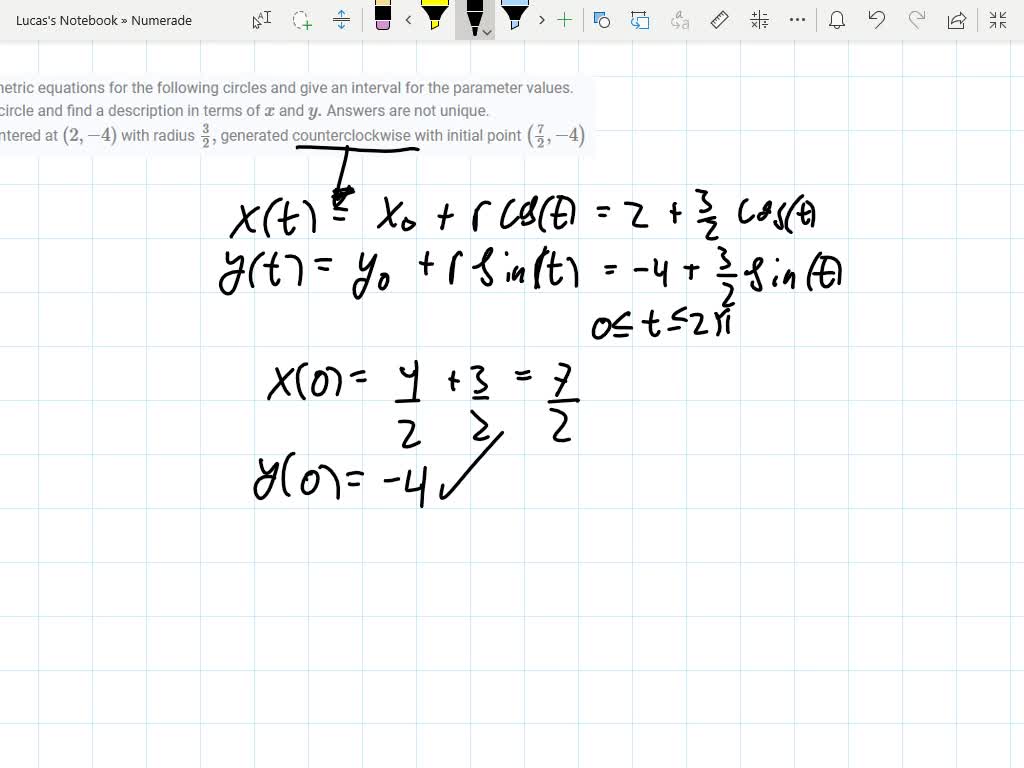 SOLVED:Find parametric equations for the following circles and give an ...