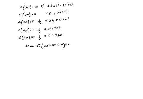 ⏩SOLVED:Show that C(u, v)=u v is a copula. Why is it called "the… | Numerade