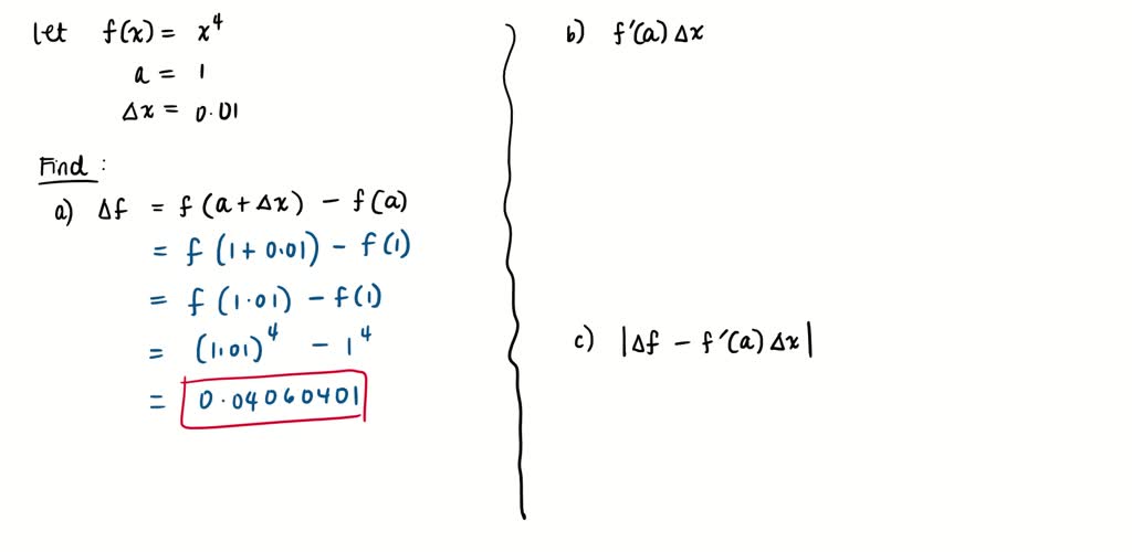 SOLVED:The function f changes value when x changes from a to a+Δx ...