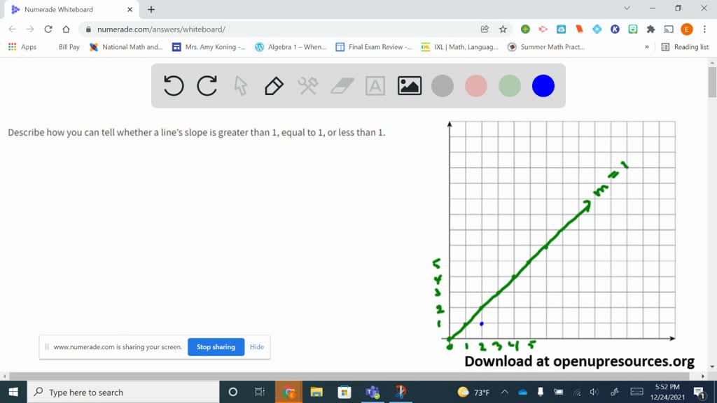 SOLVED:Describe how you can tell whether a line's slope is greater than 1 , equal to 1 , or less ...