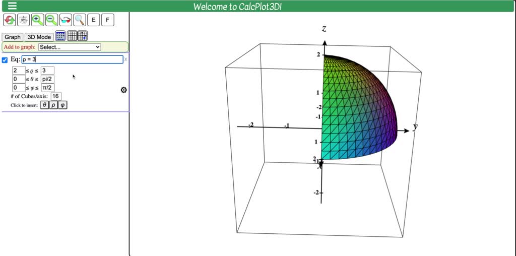 SOLVED: Sketch the solid described by the given inequalities. 2 ⩽ρ⩽3, π ...