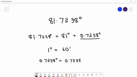 Change the given angles to equal angles expressed to the nearest minute. 715.80^∘ | Numerade