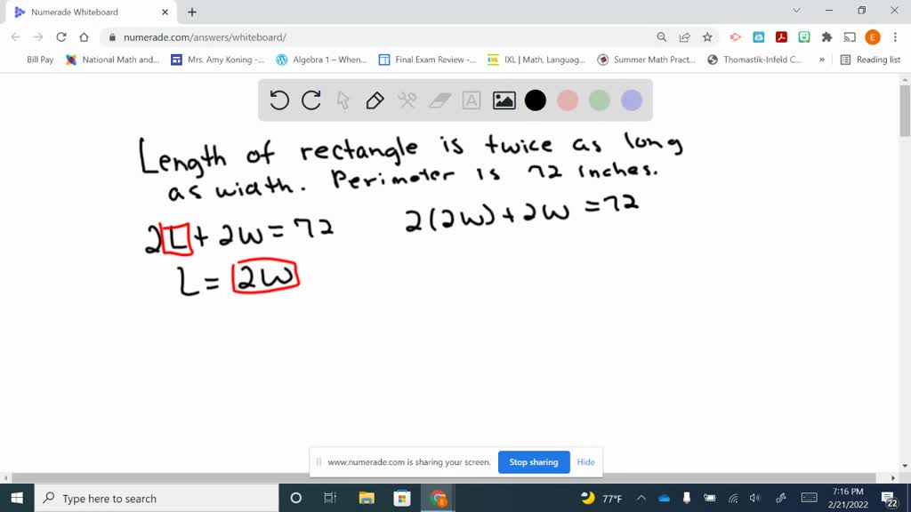 SOLVED:Set up an algebraic equation and then solve. If the length of a ...