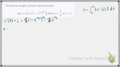 ⏩SOLVED:Find the arc length s of each vector function. 𝐫(t)=t… | Numerade