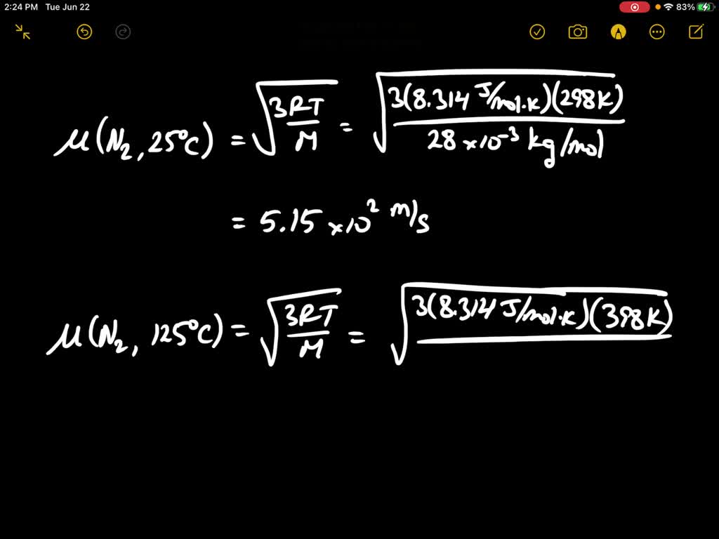 SOLVED:Calculate the rms speeds of N2 molecules at 25^∘ C and at 125^∘ ...